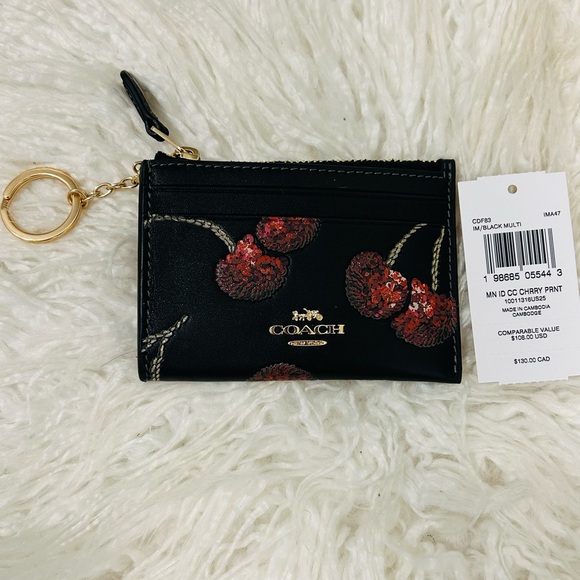 Coach | Bags | Coach Black And Red Cherry Print Id Zip Cc Wallet Holder ...